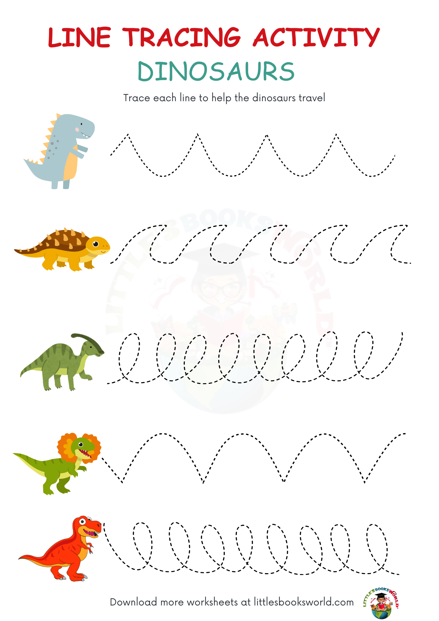 Line Tracing Activity- Dinosaurs (Printables) - Little's Books World